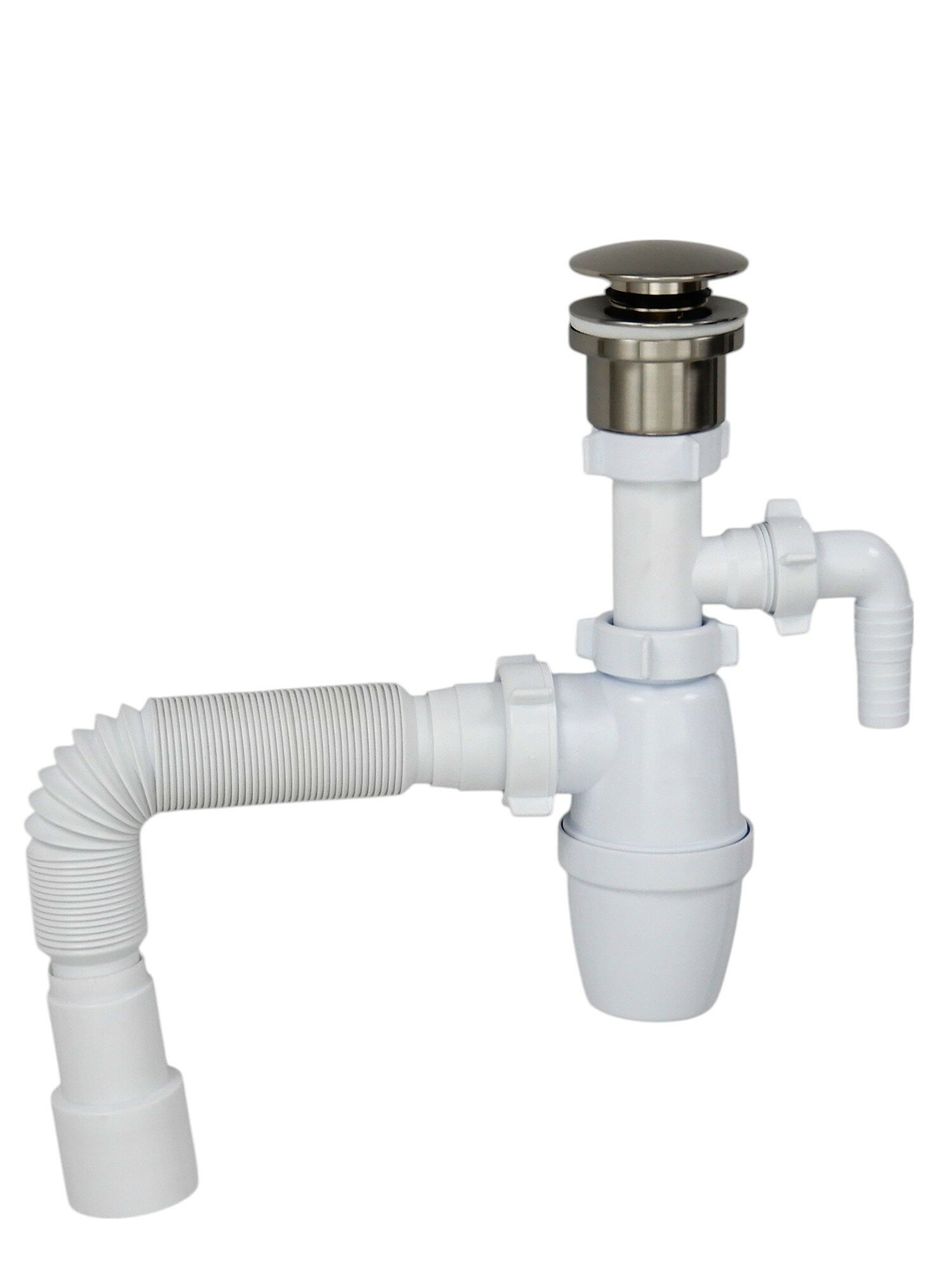 Сифон для раковины с отводом для стиральной машины цвет нержавеющая сталь AICITY КН090