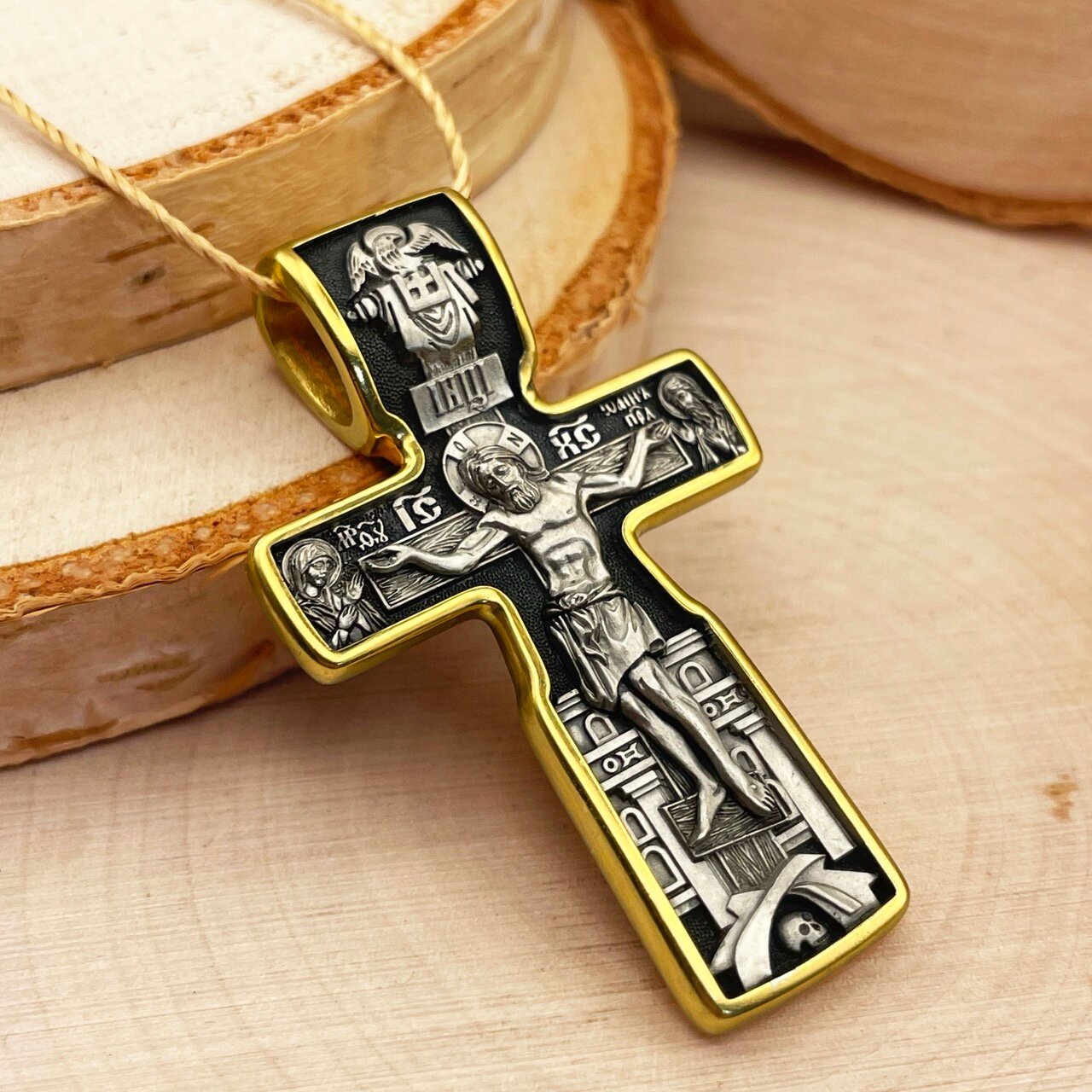 Крестик, серебро, 925 проба, золочение, чернение