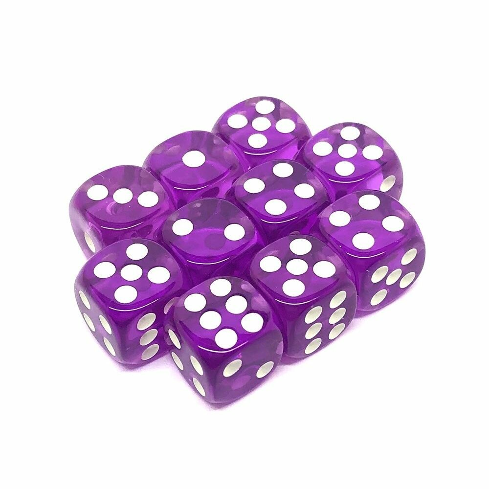 Кубики д6 12мм 10шт. Фиолетовые прозрачные