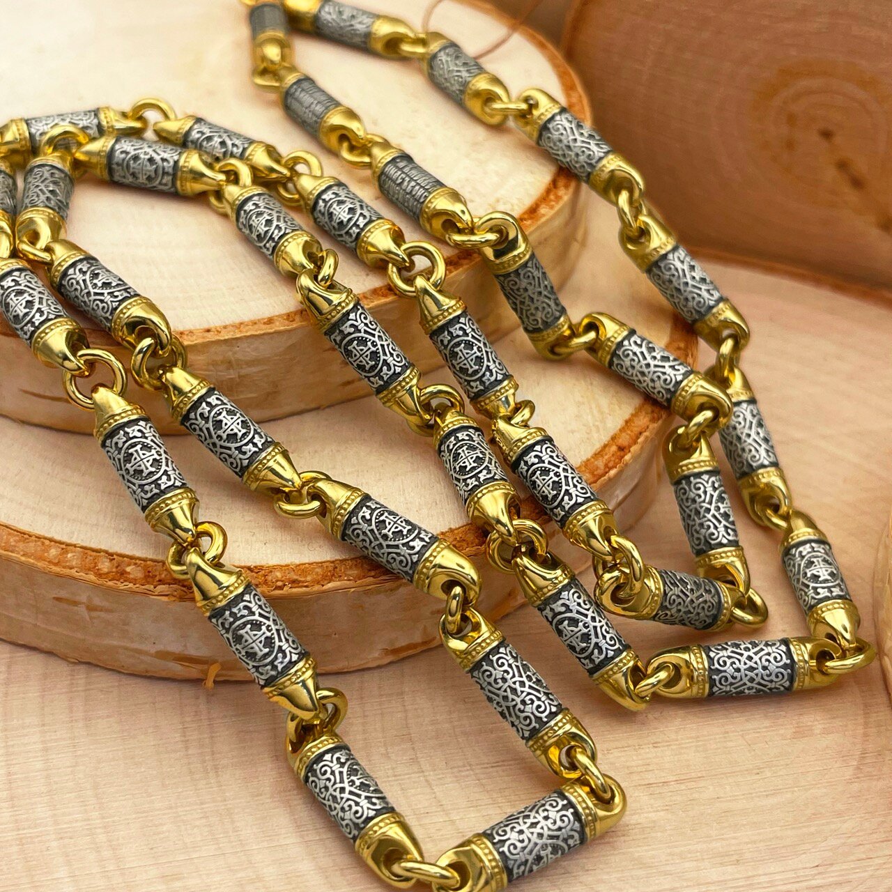 Цепь серебро, 925 проба, золочение, чернение