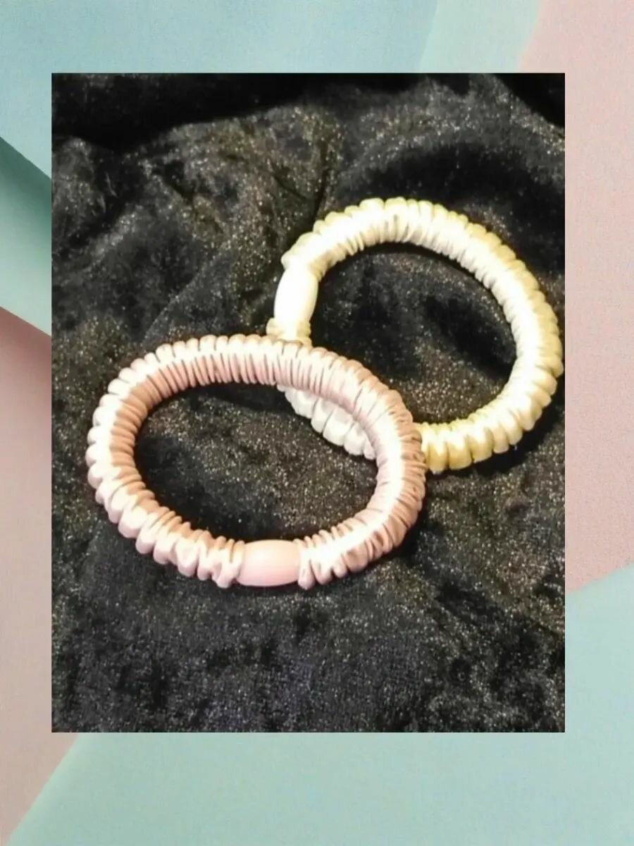 Резинки для волос розовая и белая атласные