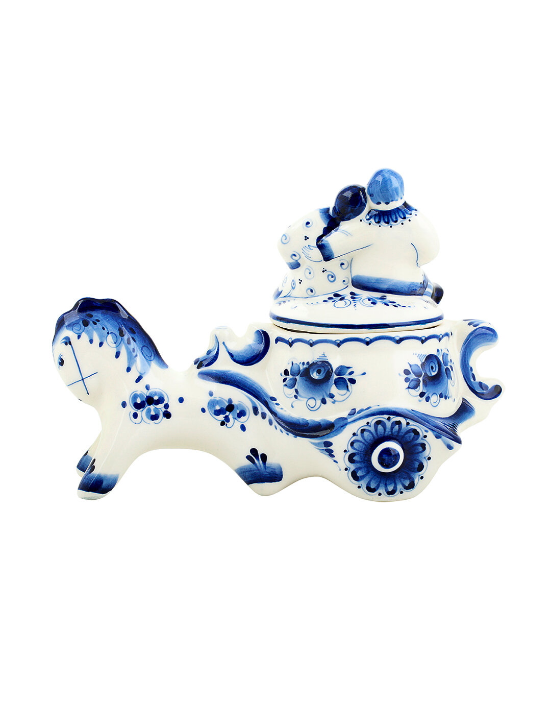 Гжель Конфетница На ножках, автор Исаев, керамика, ручная роспись