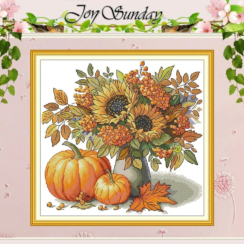 Набор для вышивки крестом Joy Sunday Тыквы и Подсолнухи 14CT HD printed