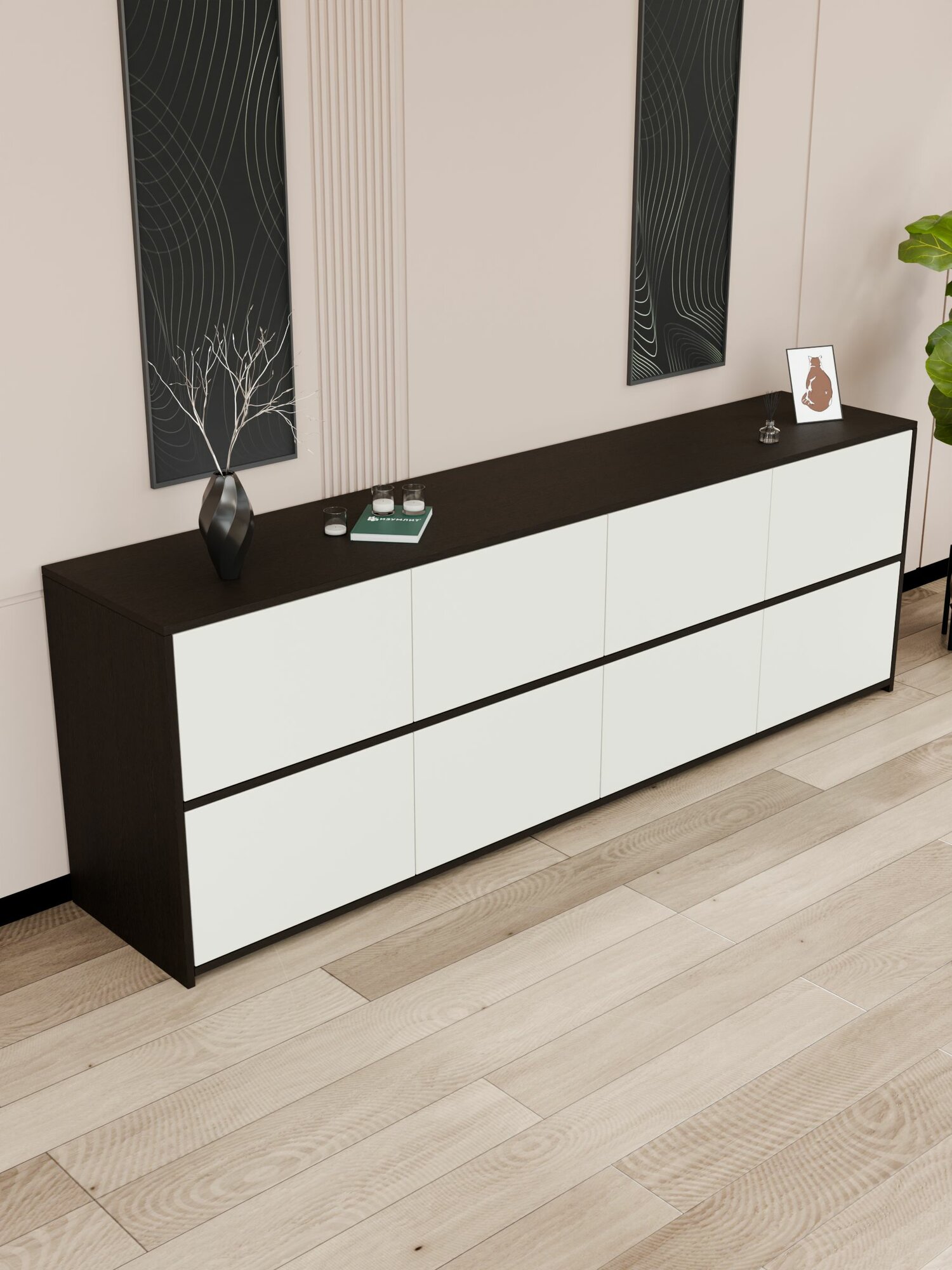 Изумлит Комод для белья и одежды Каллисто 200х66.8х40 см, венге/бежевый