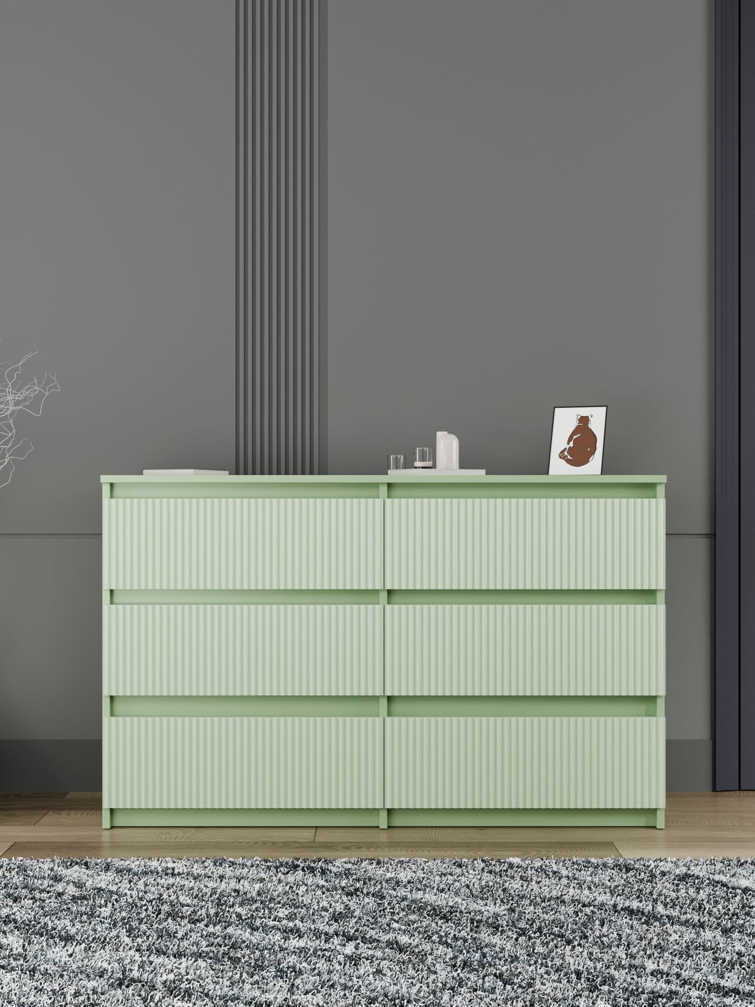 Изумлит Комод для белья и одежды орлан рифленый пленочный фасад 120х76.4х40 см, зелёный мятный