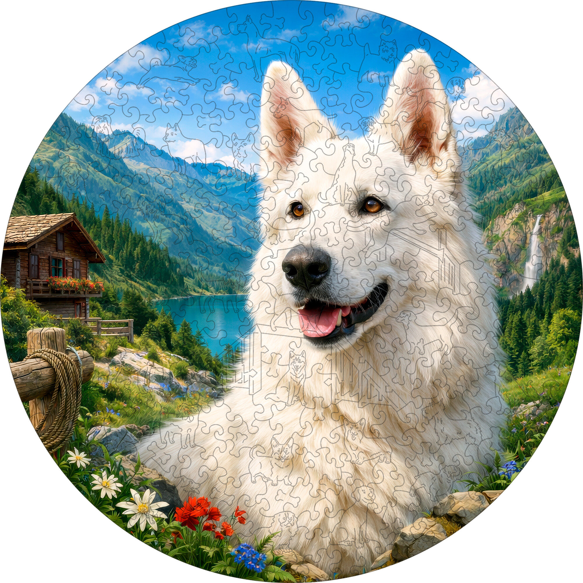 Деревянный пазл Белая швейцарская овчарка коллекции "Мир собак" / 30х30см, 260 деталей