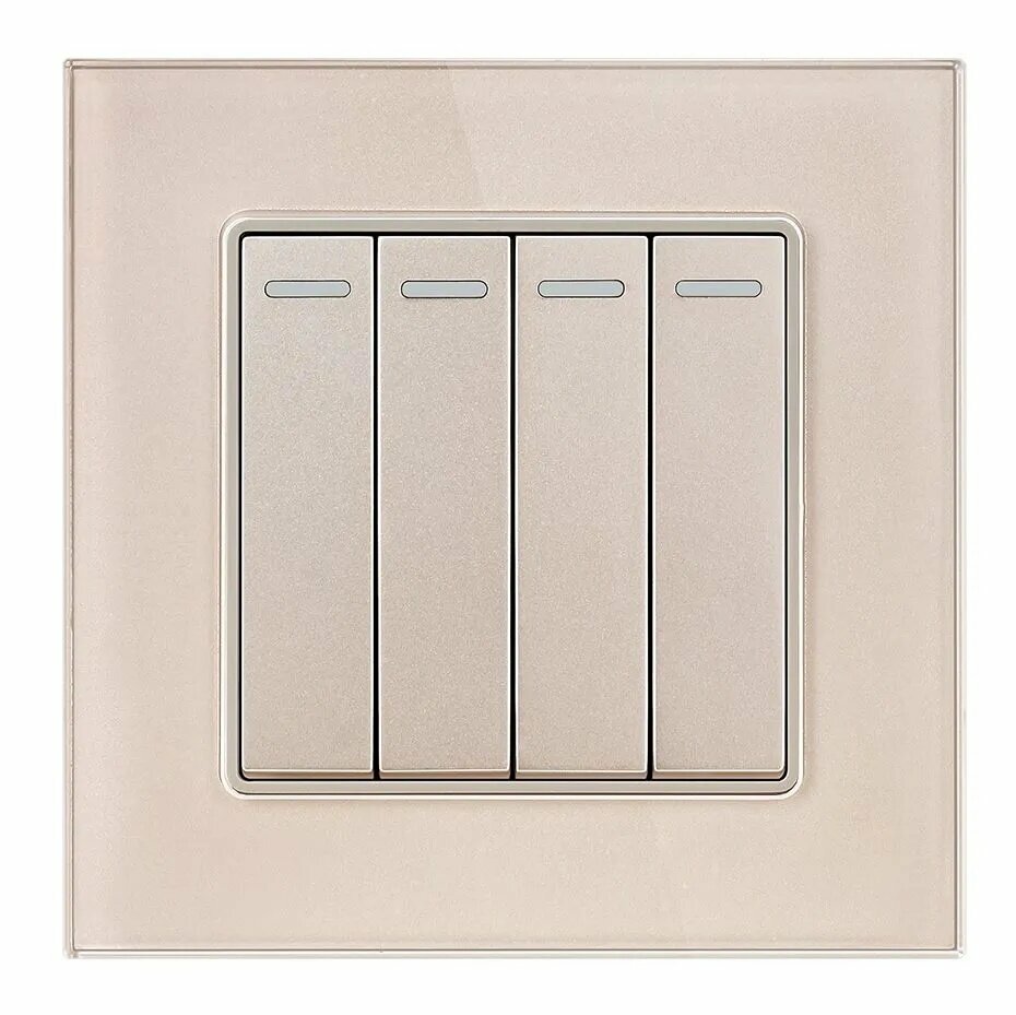 Выключатель механический четырехклавишные Золотая, рамка закаленное стекло