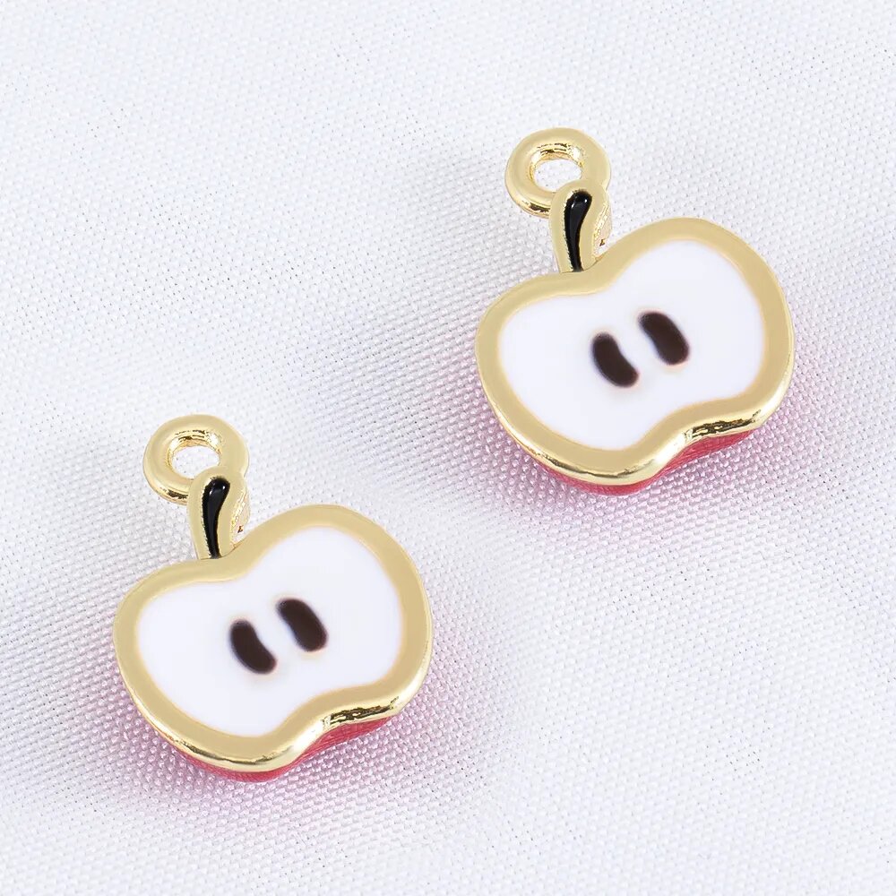 Подвеска из сплава фруктов и овощей-Золотое мультяшное яблоко-12,3x16,5 мм-2шт