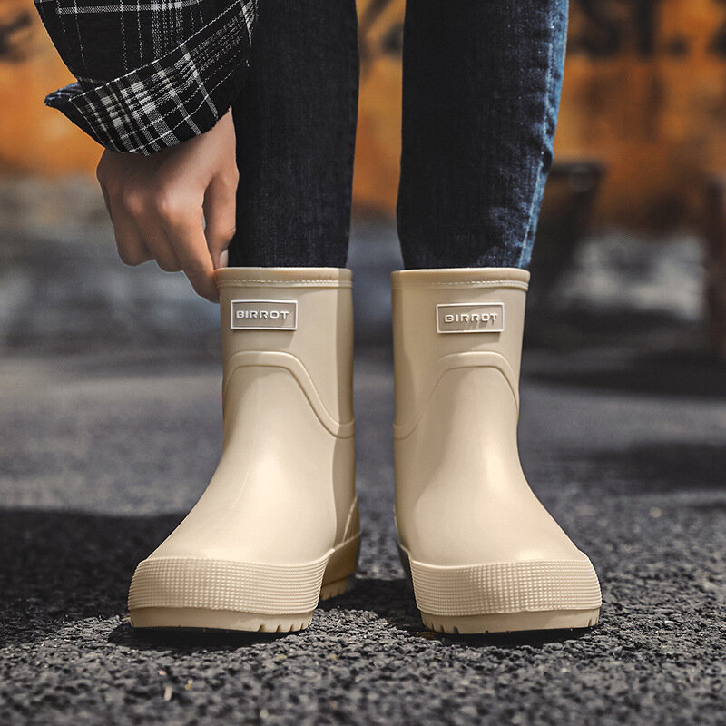 Модные женские резиновые сапоги, нескользящие водонепроницаемые туфли до середины икры, женские сапоги для воды, резиновые сапоги, женские короткие резиновые туфли.