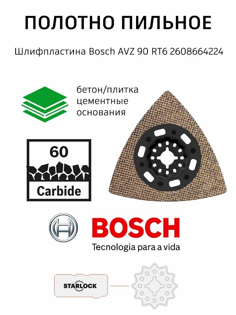 Насадка для реноватора шлифовальная пластина Bosch AVZ 90 RT6 Carbide-RIFF