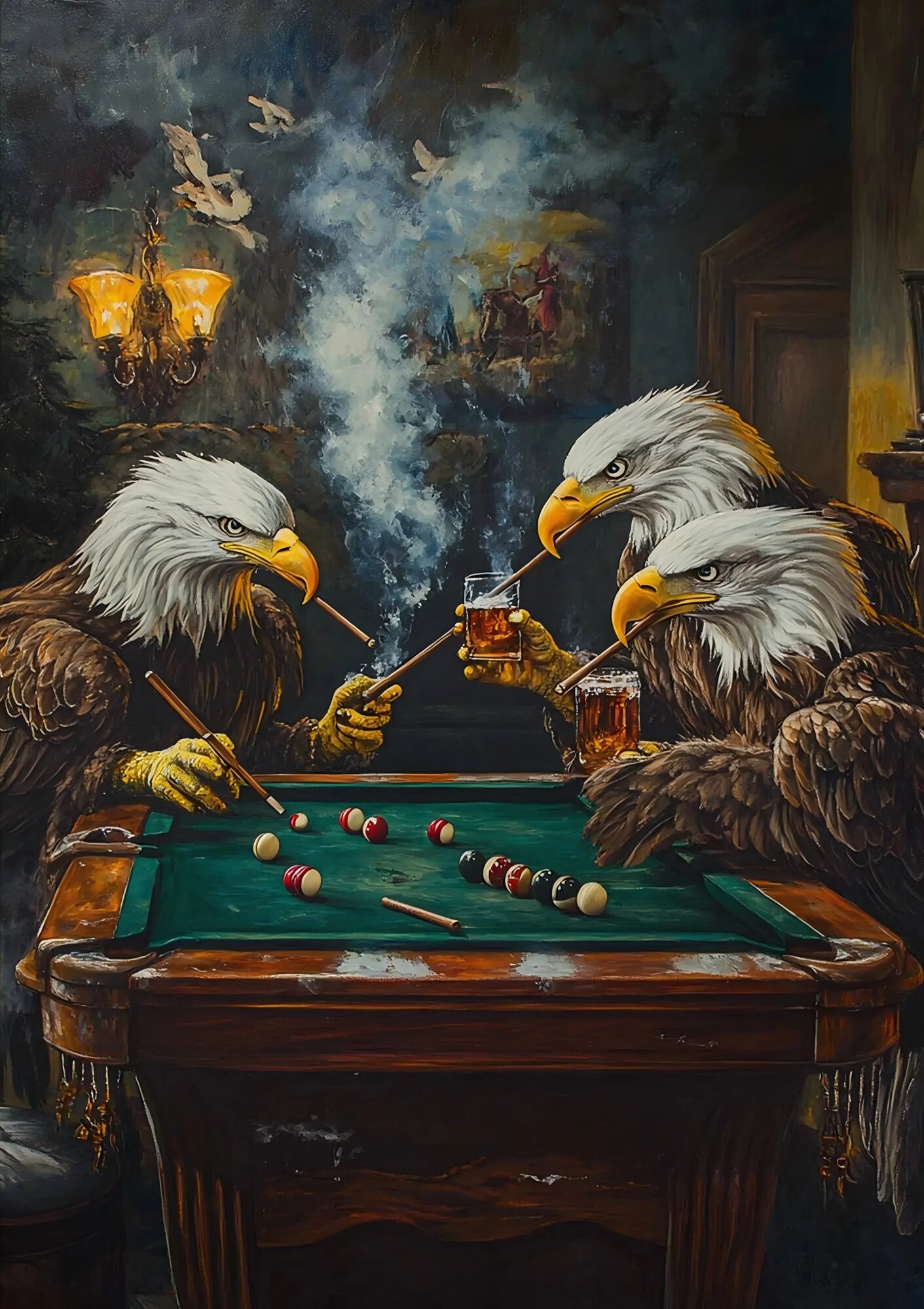 Печать на холсте "Билльярдные орлы", 30x40см, цвет 8
