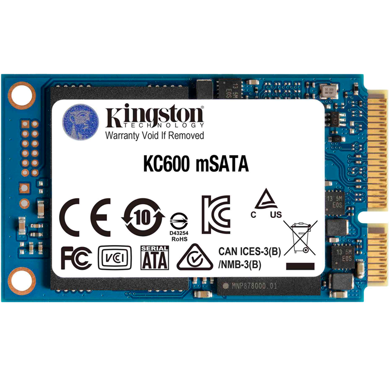 Твердотельный накопитель Kingston SSD KC600, 1024GB, mSATA, SATA3, 3D TLC, R/W 550/520MB/s, IOPs 90 000/80 000, DRAM buffer 1024MB, TBW 600, DWPD 0.32 (12 мес) (SKC600MS/1024G)