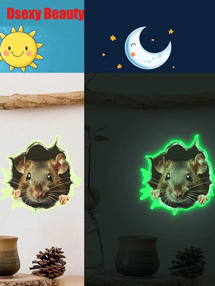 Магнит на холодильник в виде светящейся в темноте мыши