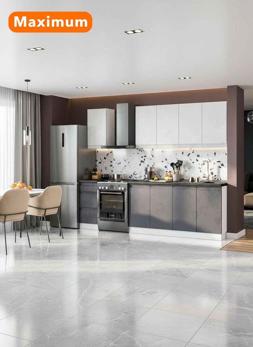 Готовая кухня Белый Бетон 2.0 м