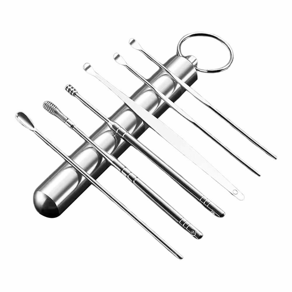 Набор для чистки ушей, 7 предметов + кейс. Палочки для чистки ушей металлические. Многоразовая ухочистка, пружинка