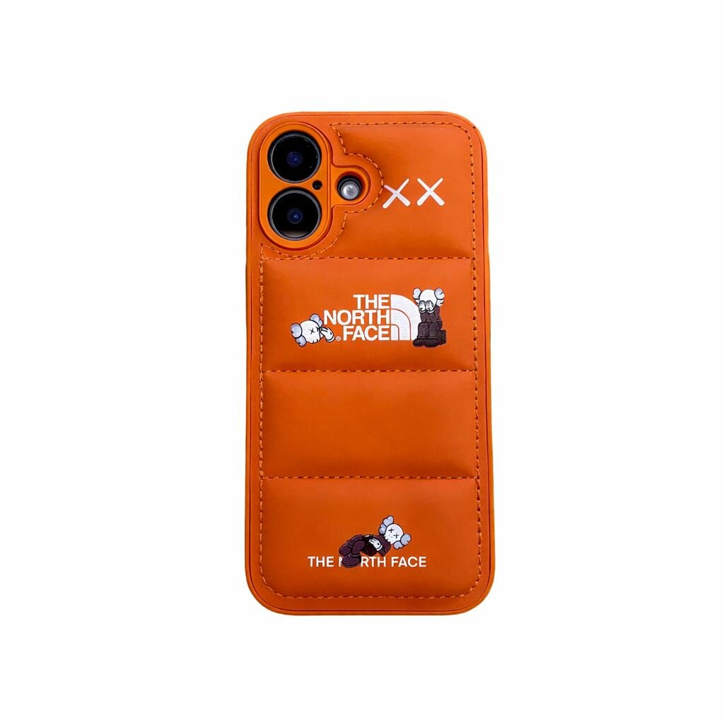Чехол силиконовый дутый пуховик North Face iPhone 17 оранжевый