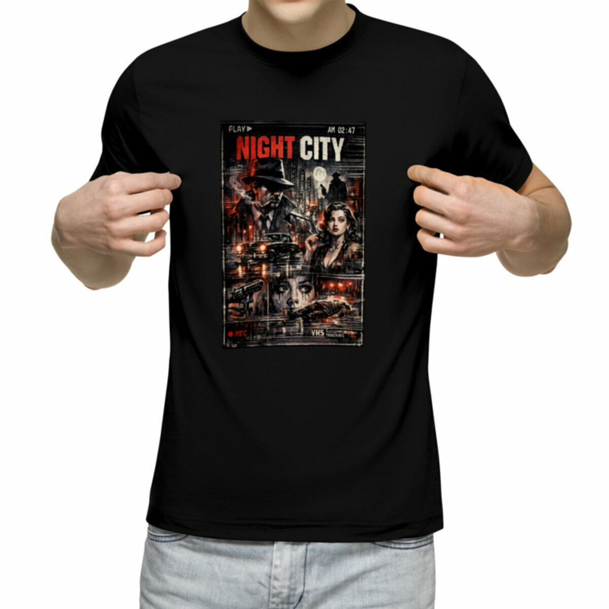 Мужская футболка «Night city в стиле нуар» (черный, M)