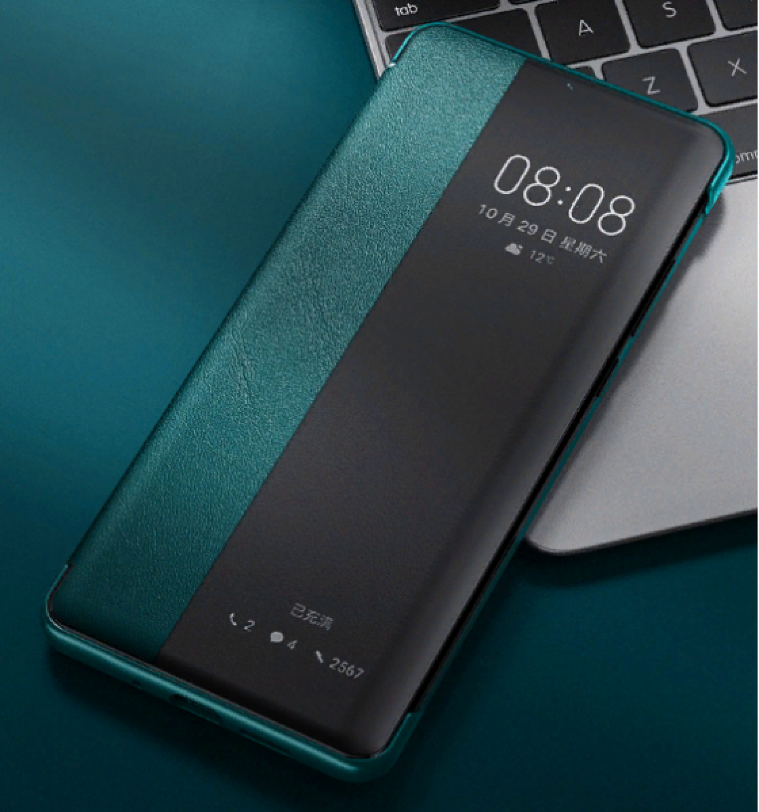 Чехол-книжка MyPads для realme GT Master Explorer Edition с боковым окном, водоотталкивающий зеленый