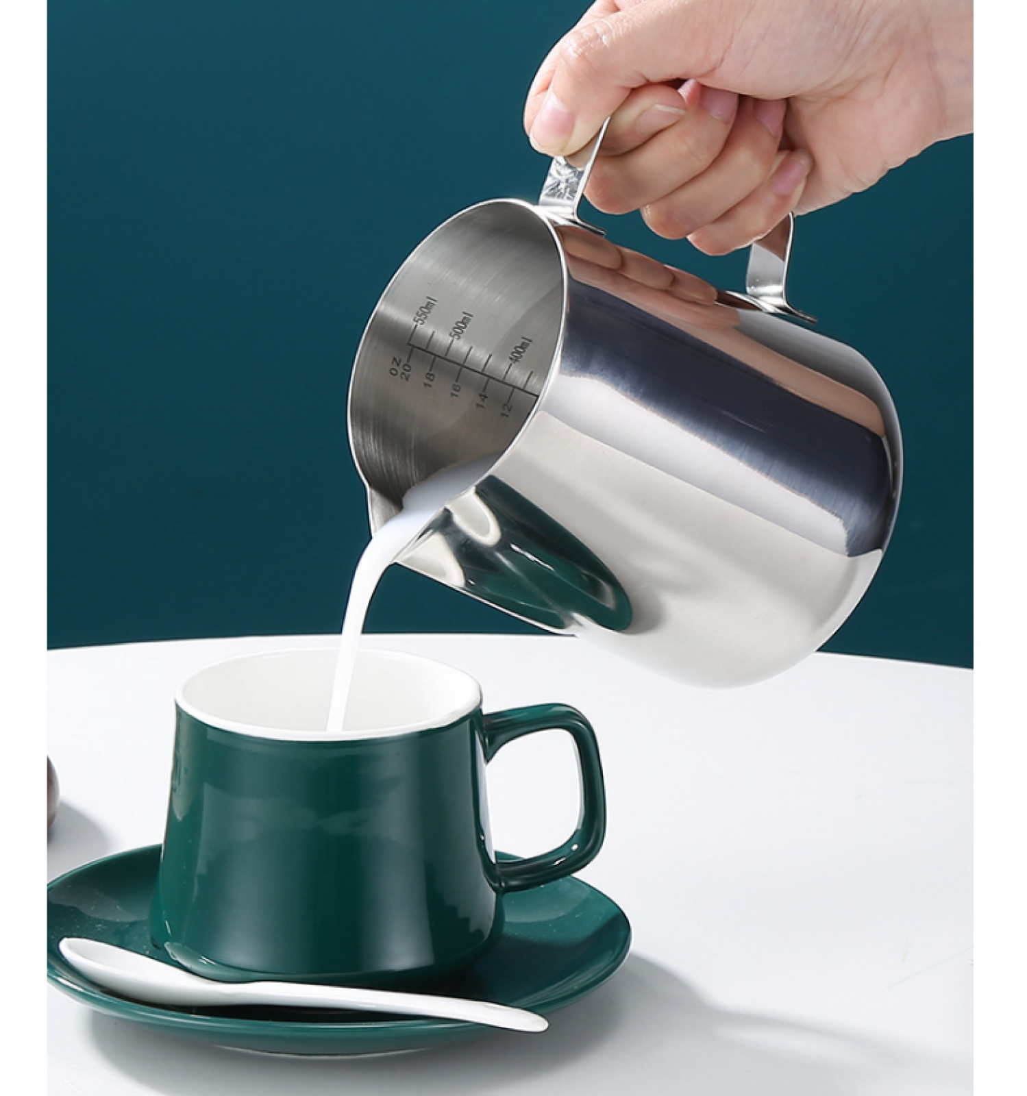 Профессиональный молочни питчер MyPads с мерной шкалой из пищевой нержавеющей стали для кофе и капучино