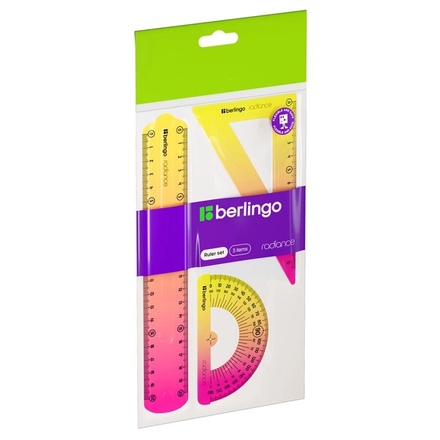 Набор чертежный средний Berlingo Radiance гибкий Треугольник 14 см Линейка 20 см желтый розовый градиент RS_10320