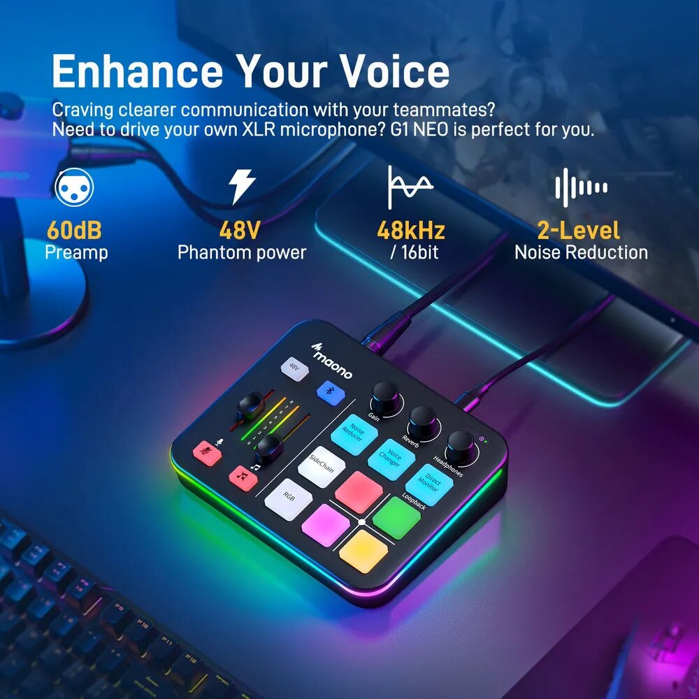 Maono MAONOCASTER G1 NEO Микшер для стриминга с RGB подсветкой и встроенным аудиоинтерфейсом — фото 1