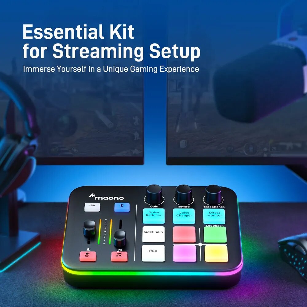 Maono MAONOCASTER G1 NEO Микшер для стриминга с RGB подсветкой и встроенным аудиоинтерфейсом — фото 1