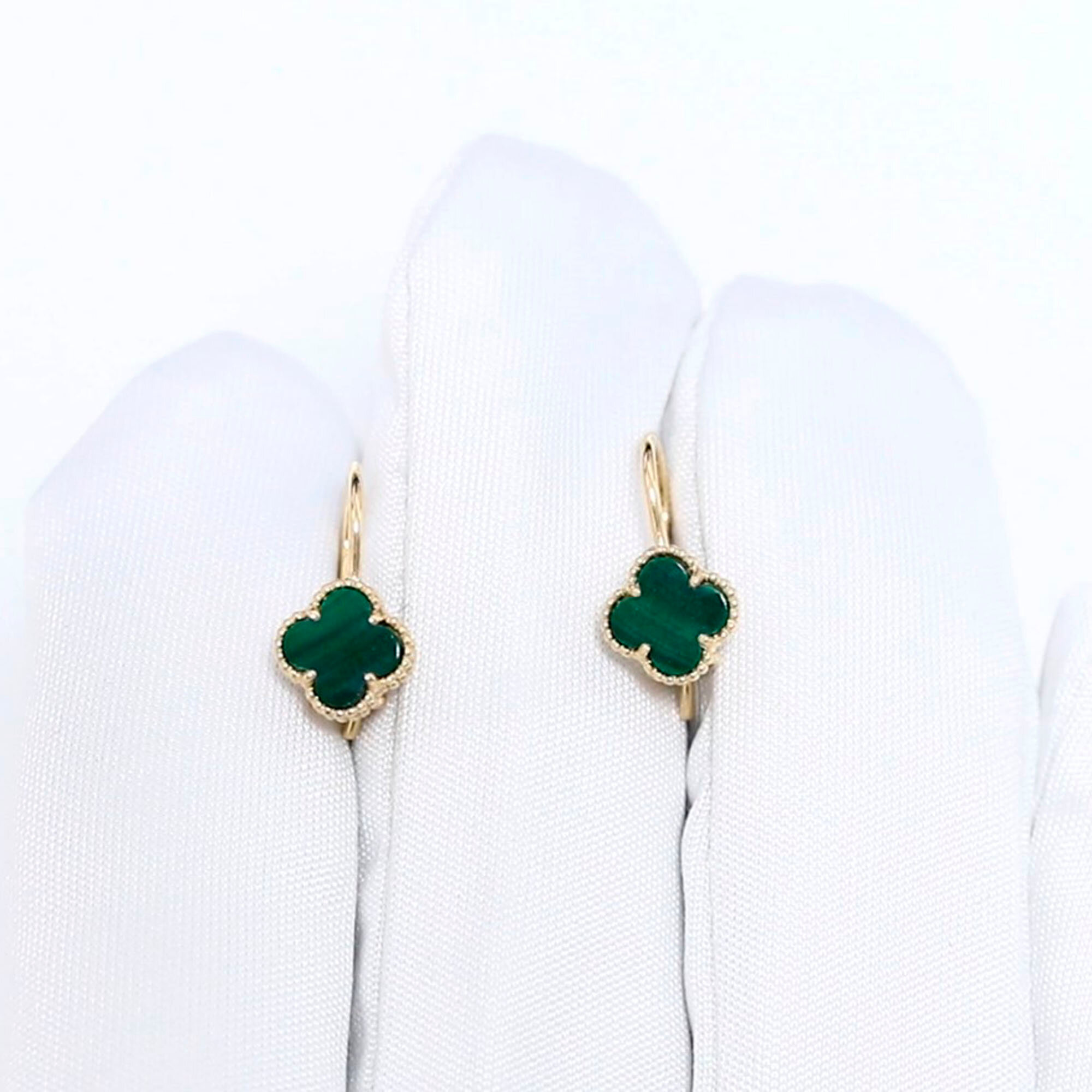 Серьги, желтое золото, 585 проба, малахит