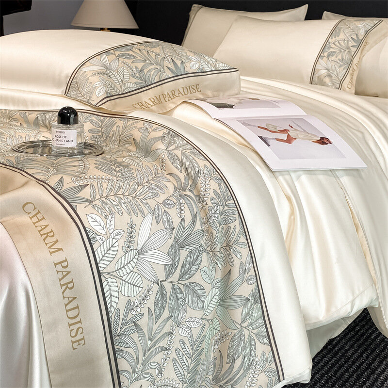 Летний комплект из четырех предметов nude sleeping ice silk, двусторонняя шелковистая простыня из выстиранного шелка, вышитое стеганое одеяло, простыня, постельное белье
