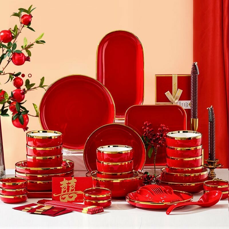 Роскошный набор посуды в скандинавском легком стиле, красный набор посуды Phnom Penh из 22 предметов