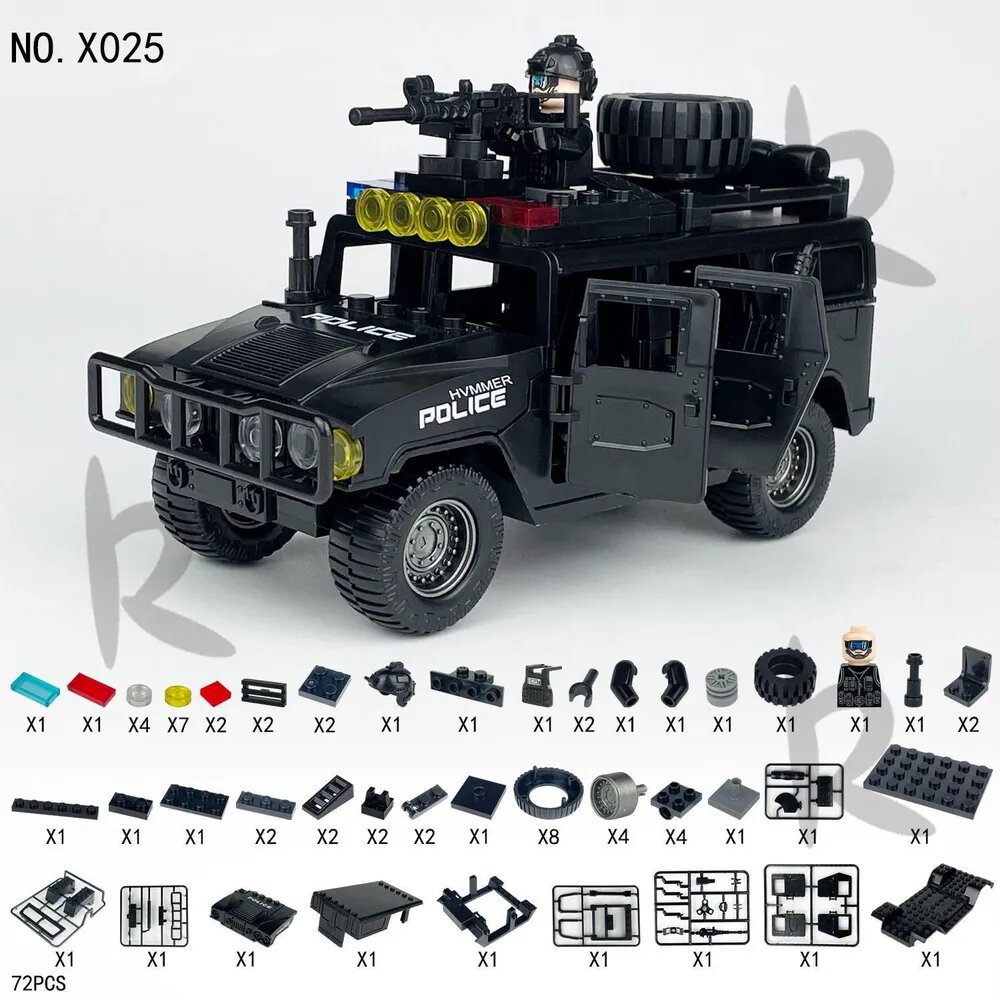 Конструктор Полицейский джип Хаммер SWAT Hummer совместим с конструкторами (73 детали, пакет) X025 — фото 1