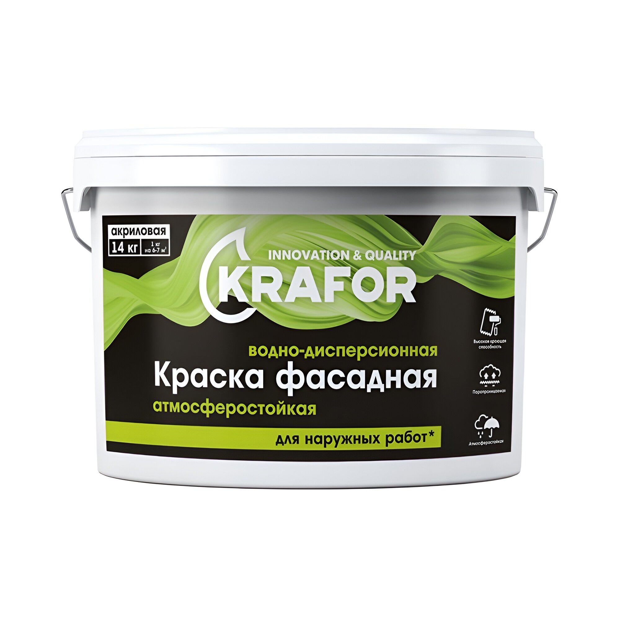 Краска водно-дисперсионная фасадная "Krafor", 14 кг, цвет: белый