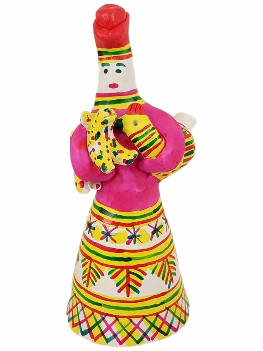 Барыня с собачкой, Свистулька 14-18 см, Филимоновская глиняная игрушка, ручная авторская работа