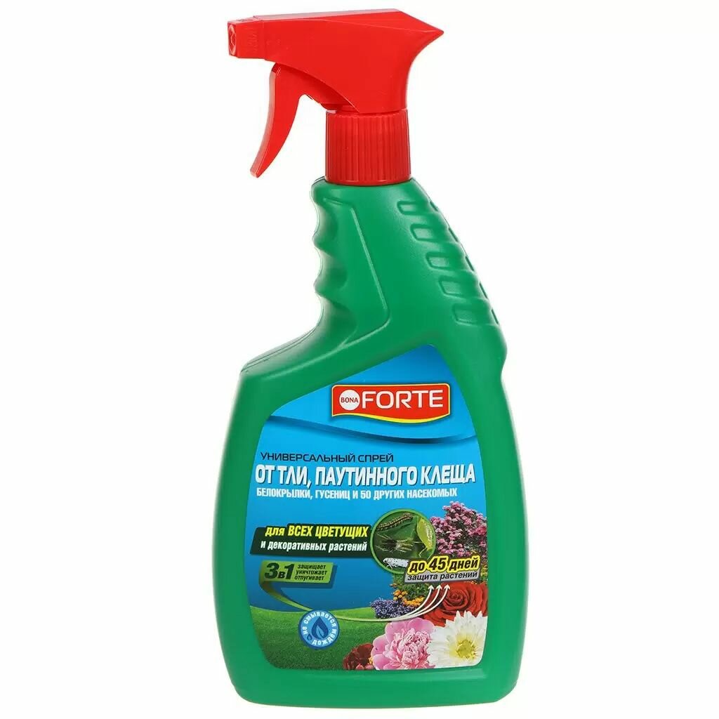 Инсектицид Bona Forte от тли, паутинного клеща и насекомых, спрей для комнатных растений и цветов, флакон 750 мл