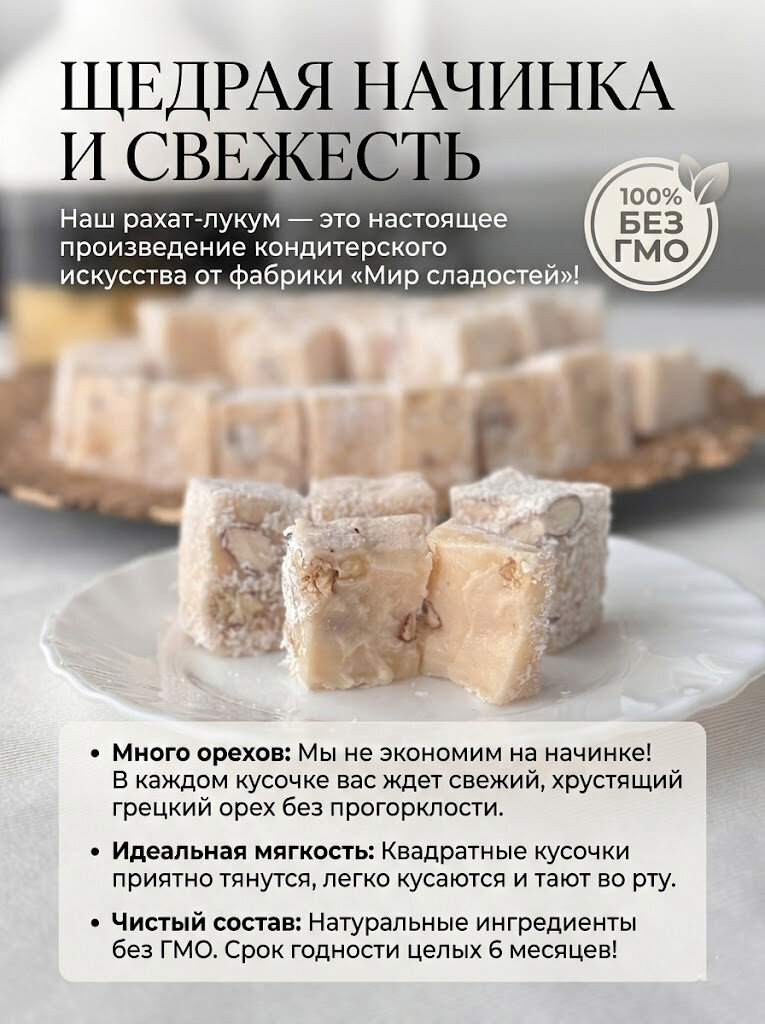 Рахат лукум с грецким орехом 1,5 кг / Восточные сладости в кокосовой стружке / К чаю Мир сладостей