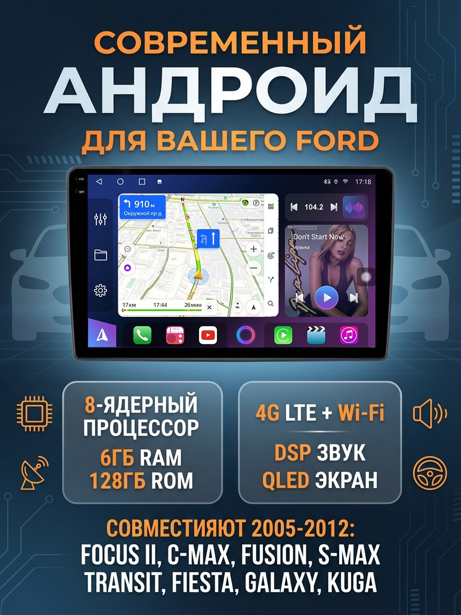 Магнитола Форд Фокус 2, С Макс, Фьюжн, Транзит, Гэлакси, Куга (FORD Focus II, C-Max 2005-2011; S-Max, Fusion)