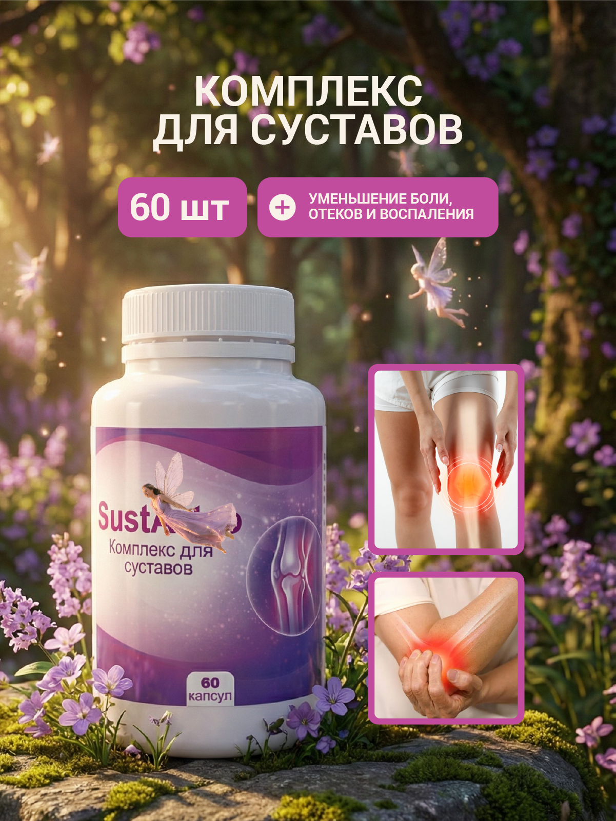 SustArtro (СустАртро), комплекс для суставов и позвоночника, для гибкости и восстановления, 60 капсул