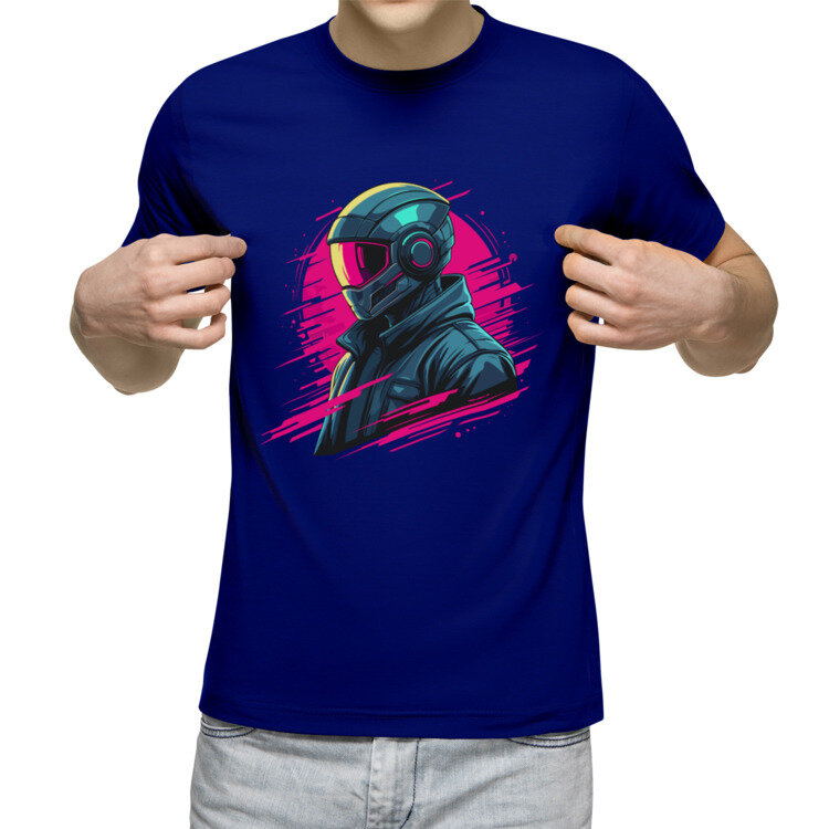 Мужская футболка «Гонщик в шлеме, космофантастика» (синий, 2XL)