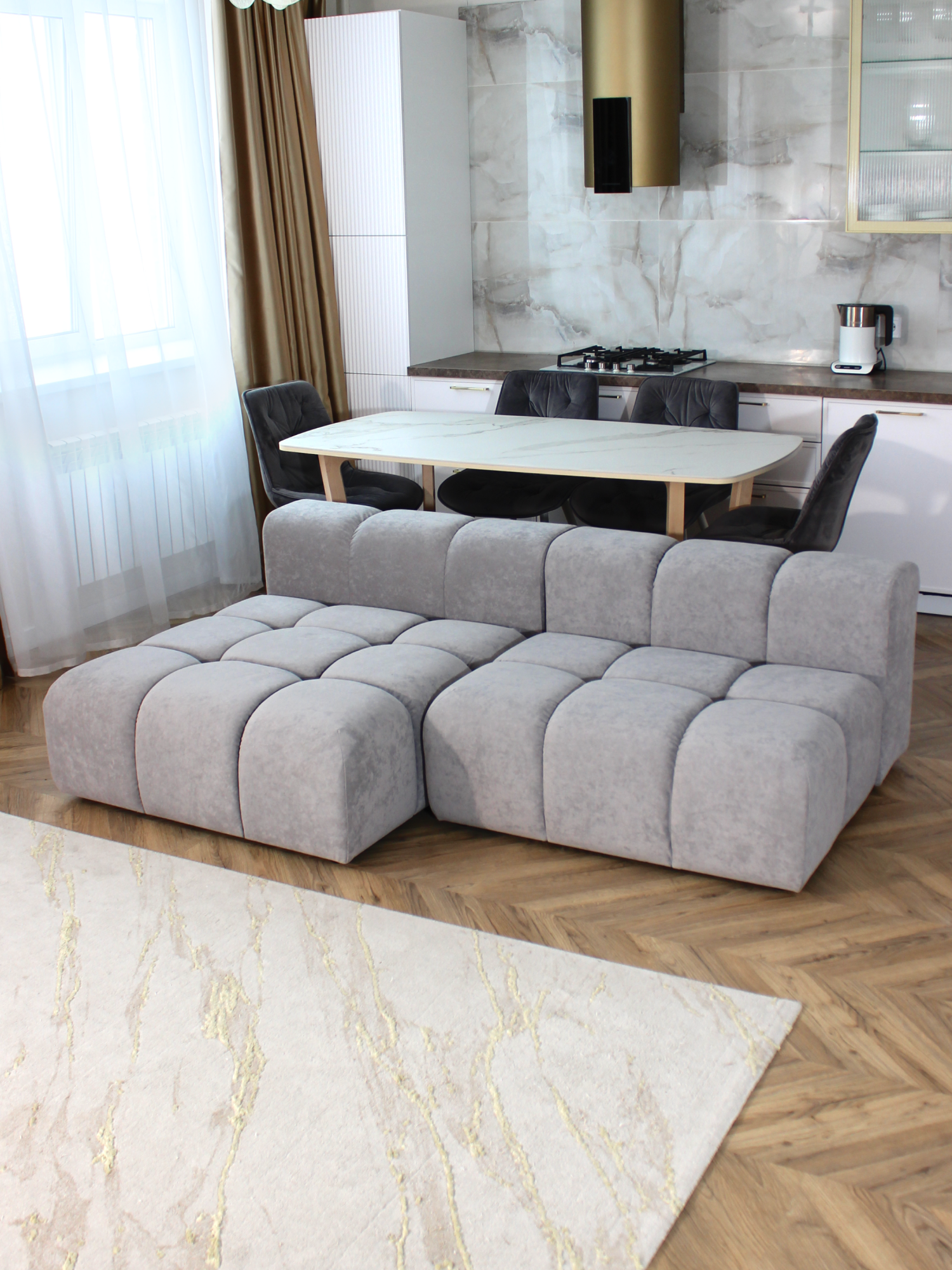 Диван модульный Квадро, серый, 210х140х62