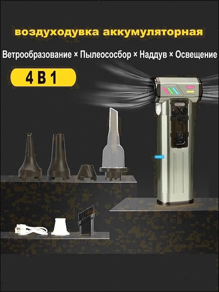 KEELAT бесщеточный аккумуляторная воздуходувка инструмент 4 в 1, для сада и дома, с подсветкой, 130000 об/мин — фото 1