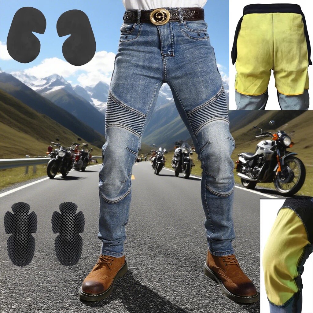 Мужские Мотоджинсы Из Кевлара И Арамида, Огнестойкие, С Защитой Коленей, Для 3XL, 03 Blue C Plus