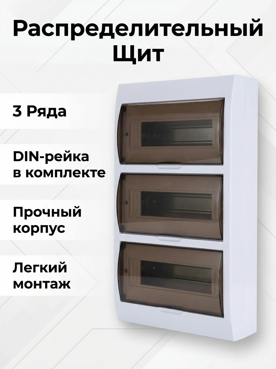 Щиток (бокс) электрический для автоматов на 36 модуля, 3 DIN-рейка, 3 ряд, пластиковый - Щит распределительный навесной TSA -36 IP40
