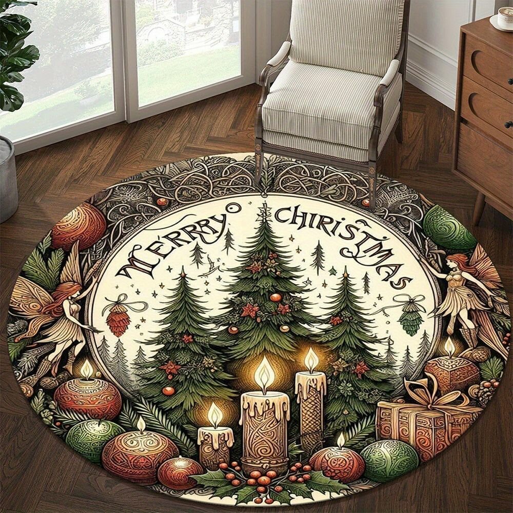 Рождественский стиль: сказочная снежная сцена на войлочных ковриках, рождественская елка, новогоднее украшение дома