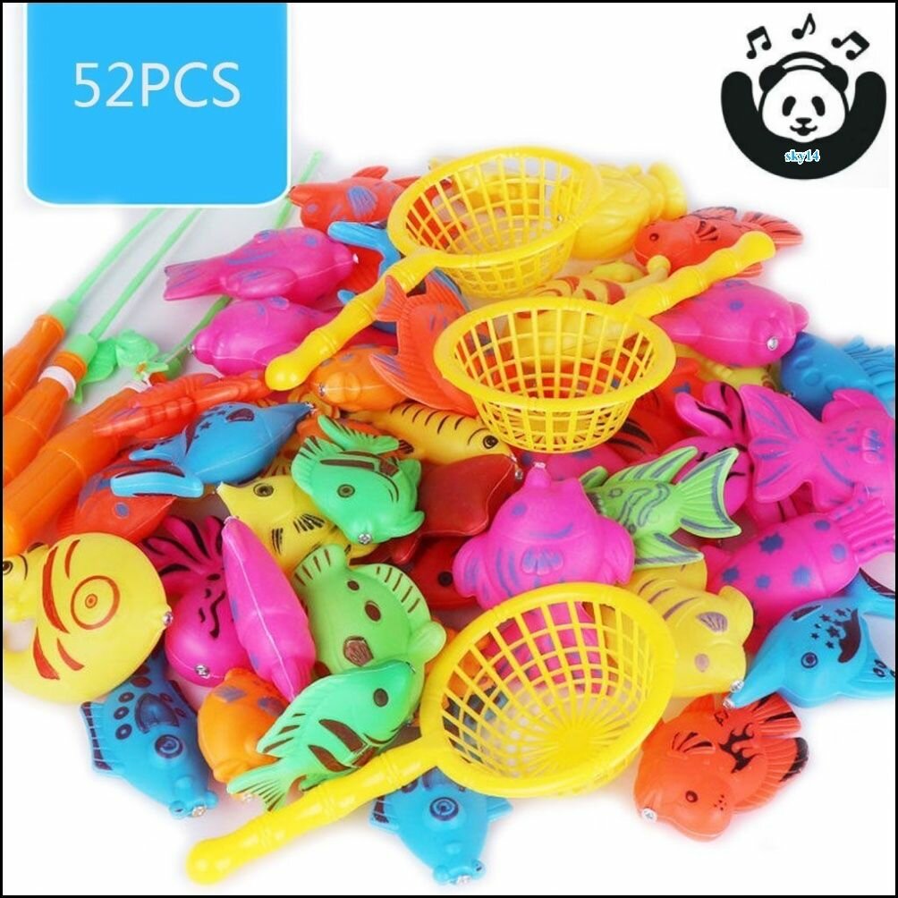 Эксклюзивный игровой набор для детской рыбалки, включающий 52 магнитные приманки и пластиковые удочки 30/52 см, для водных развлечений