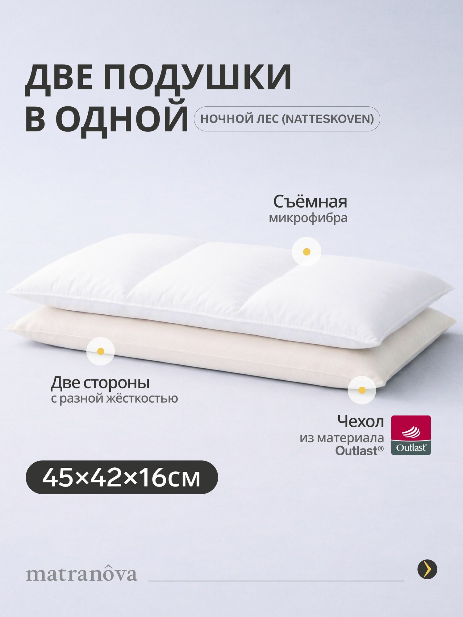 Анатомическая подушка Matranova Natteskoven, охлаждающий эффект, эффект памяти, 42 см x 45 см