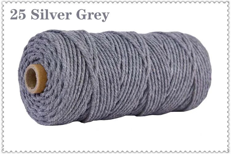 Хлопковый шнур для макраме, Серый 25 Silver Grey, 100 м