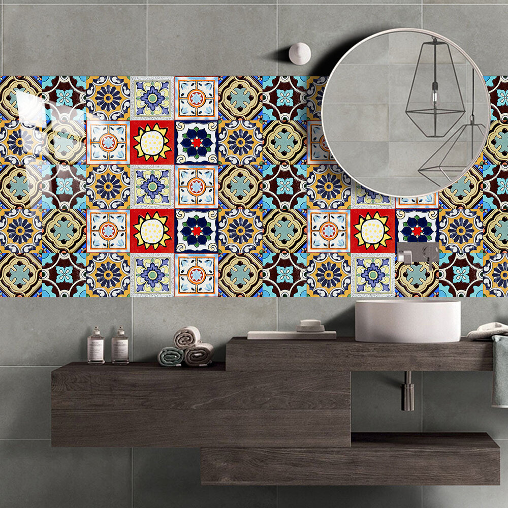 Самоклеящаяся плитка для стен под старинный кафель, виниловые наклейки водостойкие (ПВХ 0.49 мм), набор 10 шт, съемные, для кухни, ванной 10x10 см