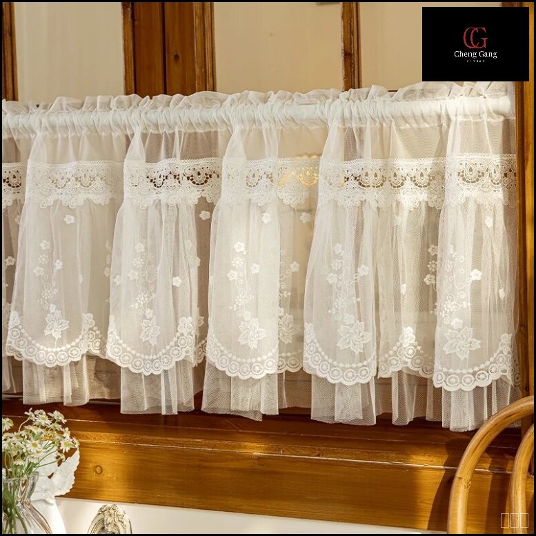 Кружевные шторы Brighten Sea, Width150xHeight 40cm, Rod Pocket, Белый