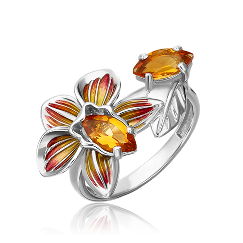 Кольцо, серебро, 925 проба, цитрин