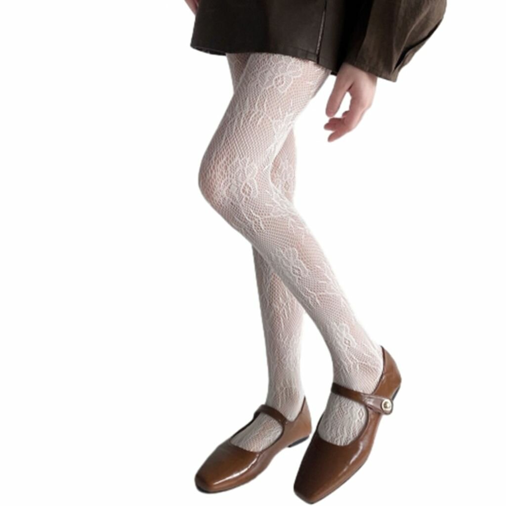 Кружевные колготки снизу-молочно-белые
