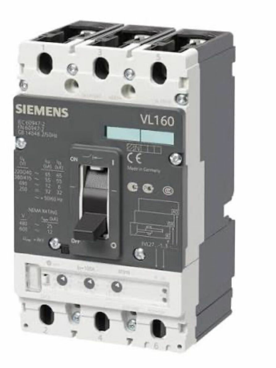 Выключатель автоматический трехполюсный VL160N 160А 55кА/415V AC без расцепителя SIEMENS